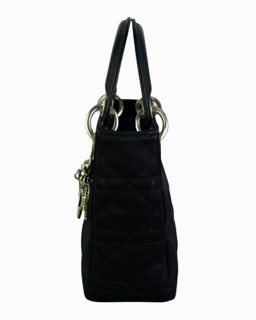 Bolsa Dior Cannage Lady Dior Mini de Cetim e Cristais Preta